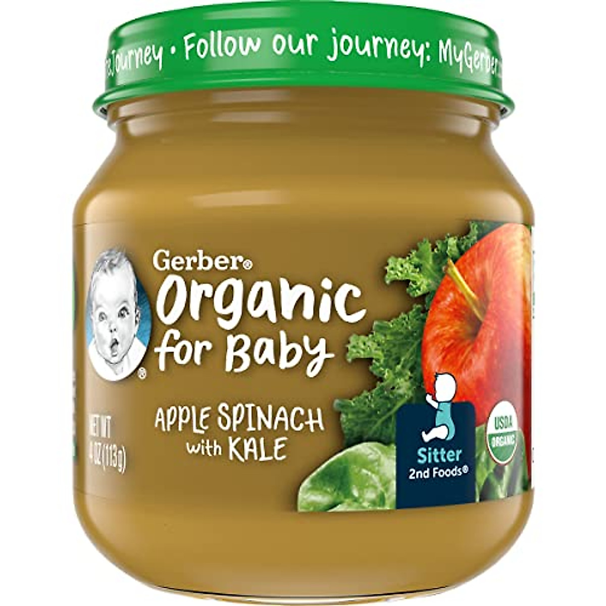 Gerber 2nd Foods, Organic Apple Spinach with Kale, 4oz (Pack - 6)