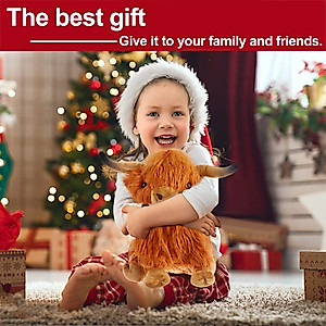 TMEEIHNSS Highland Cow Stuffed Animals Plush Toy Fluffy Bull Animal Doll Soft Gift for Kids Boys Girls, 10 inch Tall