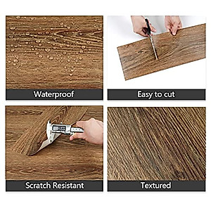 YENHOME 36"X6" Brown Wood Vinyl Flooring Planks Roll Peel and Stick Floor Tile Waterproof Peel and Stick Flooring for Bathroom Vinyl Floor Tiles Wood Planks for Walls Durable and Removable (3 PCS)