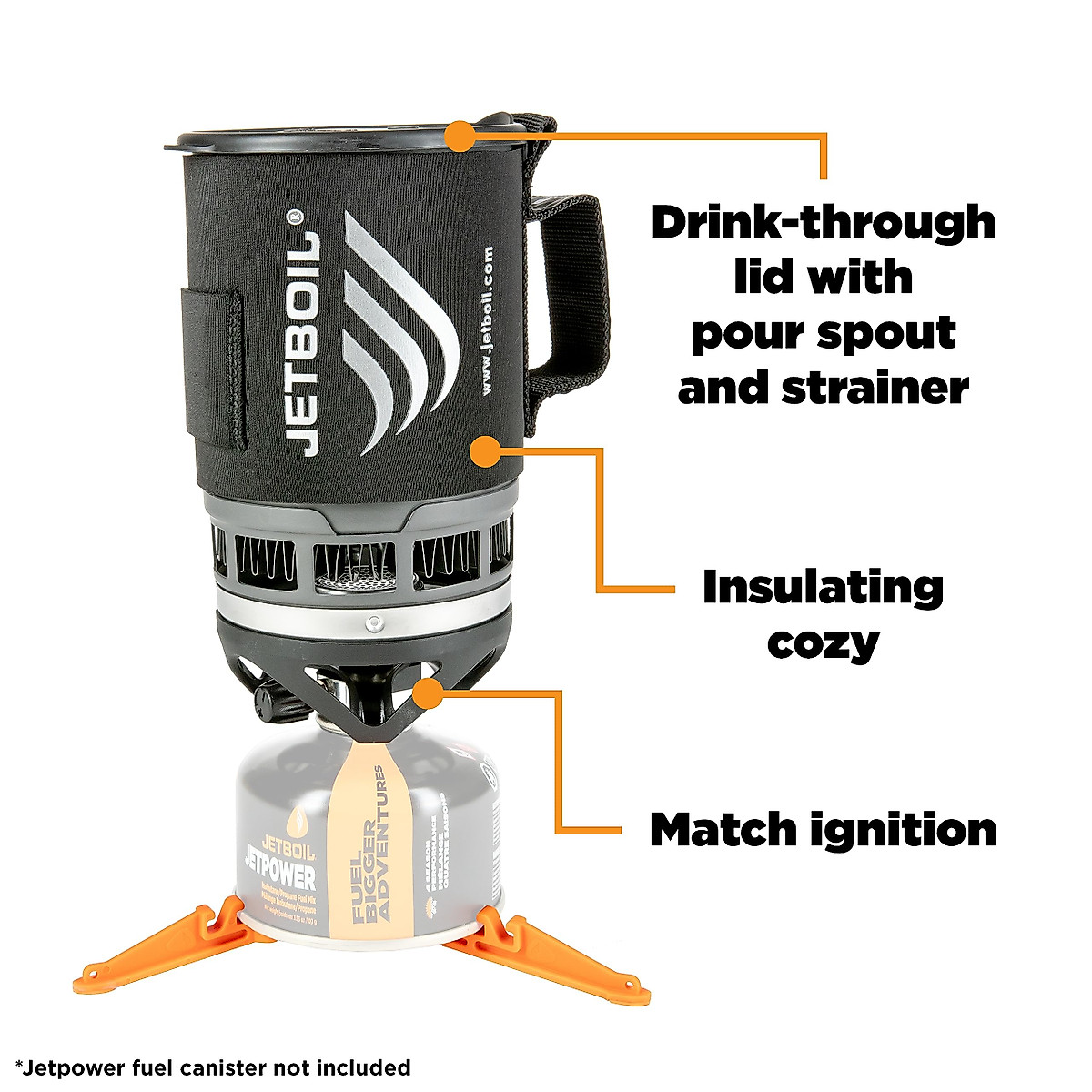 Jetboil Zip Camping Stove Cooking System, Carbon