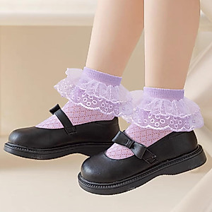 Looching 5 Pairs Toddler Girls Ruffle Lace Socks Cotton Baby Kids Mesh Thin Frilly Ankle Princess Dress Sock 1-9T Multicolor
