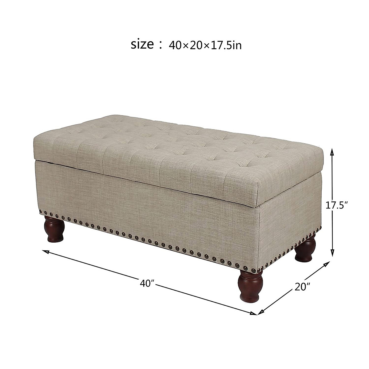 Adeco Rectangular Storage Ottoman Tufted Lift Top Bench Footstool with Sturdy Legs (Beige-2)
