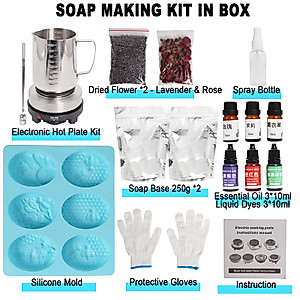 Soap Making Kit with Electronic Hot Plate, DIY Soap Making Supplies for Adults and Beginners, Including Silicon Soap Mold, 1.1 lb Glycerin Soap Base, Pouring Pot