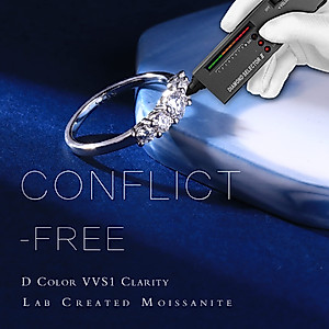 MOOSEA Moissanite Engagement Rings for Women, D Color VVS1 Clarity Lab Created Simulated Diamond Wedding Rings 14K White Gold Vermeil Moissanite Rings for Women Trendy Moissanite Jewelry Gifts