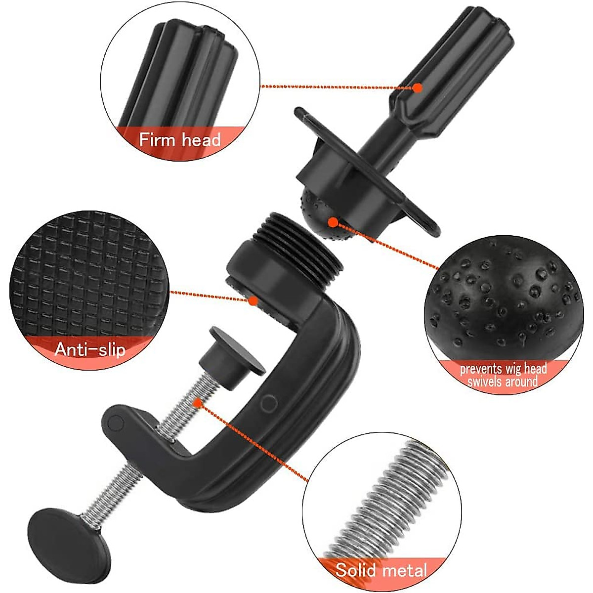 Teenitor Wig Mannequin Head Stand, 2 Pack Cosmetology Manikin Stand Mannequin Head Holder Clamp Black Wig Stand Holder