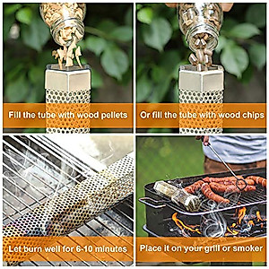 Premium Pellet Smoker Tube for All Grill Electric Gas Charcoal or Smokers- 5 Hours of Billowing Smoke - Cold or Hot Smoking- Ideal for Smoking Cheese Nuts Steaks Fish Pork Beef - 12" Stainless Steel