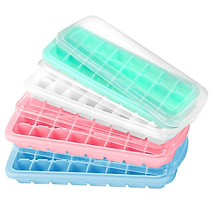 Humbee Ice Cube Tray, Soft Silicone Ice Tray with Lid, Flexible Stackable Ice Cube Trays for Freezer, 1-Inch Cubes (24 Cubes, White)