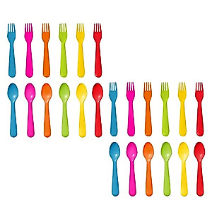 PLASKIDY Plastic Toddler Utensils Set of 24 Kids Utensils Forks and Spoons - BPA FREE/Dishwasher Safe Toddlers Silverware Set Brightly Colored Children's Safe Flatware Cutlery Set
