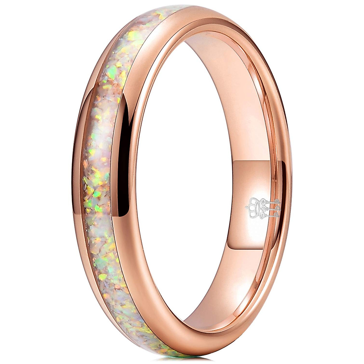 THREE KEYS JEWELRY Tungsten Carbide Womens Galaxy White Stone Wedding Band 4mm Ring Polish for Women Inlay Engrave Engagement Rose Size 7