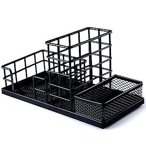 Chraevq Desk Organizers and Accessories, Mesh Office Supplies Desk Organizer, DIY Desktop Organizer, Pen Holder, Sticky Note Tray, Paperclip Storage and Office Caddy for Office Home School, Black.