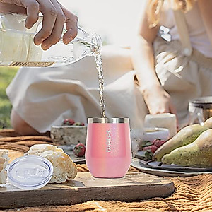 BJPKPK 2 pcs 12oz Insulated wine tumbler, 12oz Insulated Wine Tumbler with Lid,Unbreakable Stainless Steel Wine Glasses, Insulated Tumbler for Home & Outdoor, Light Pink