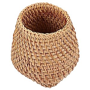 Operitacx Woven Pen Container Rattan Pencil Holder Wicker Pen Cup Rattan Vase Makeup Brushes Holder Desktop Sundries Organizer Container Box for Office Home Utensil Cutlery