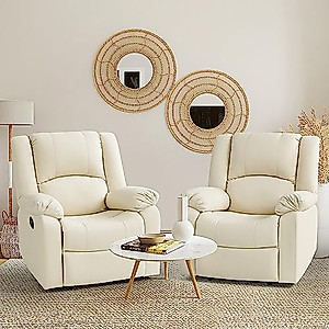 YuuYee Recliner Chair, Manual Recliners, Leather Reclining Chairs for Living Room with Overstuffed Arm and Back, Soft Armchair for Bedroom, Home Theater Lounge Seat, Beige