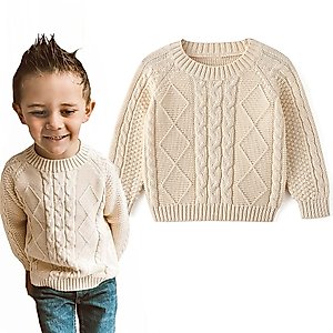 Curipeer Baby Boys Cable Knit Sweater Long Sleeve Solid Pullover Toddler Crew Neck Twist Sweaters A-Apricot