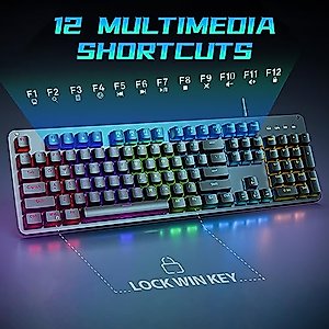 Mechanical Gaming Keyboard and Mouse Combo, 104 Keys Full Size RGB Backlit Blue Switch Keyboard, Ergonomic RGB Gaming Mouse with Mouse Pad, Anti-Ghosting Wired Keyboard for Windows PC Laptop Mac Gamer