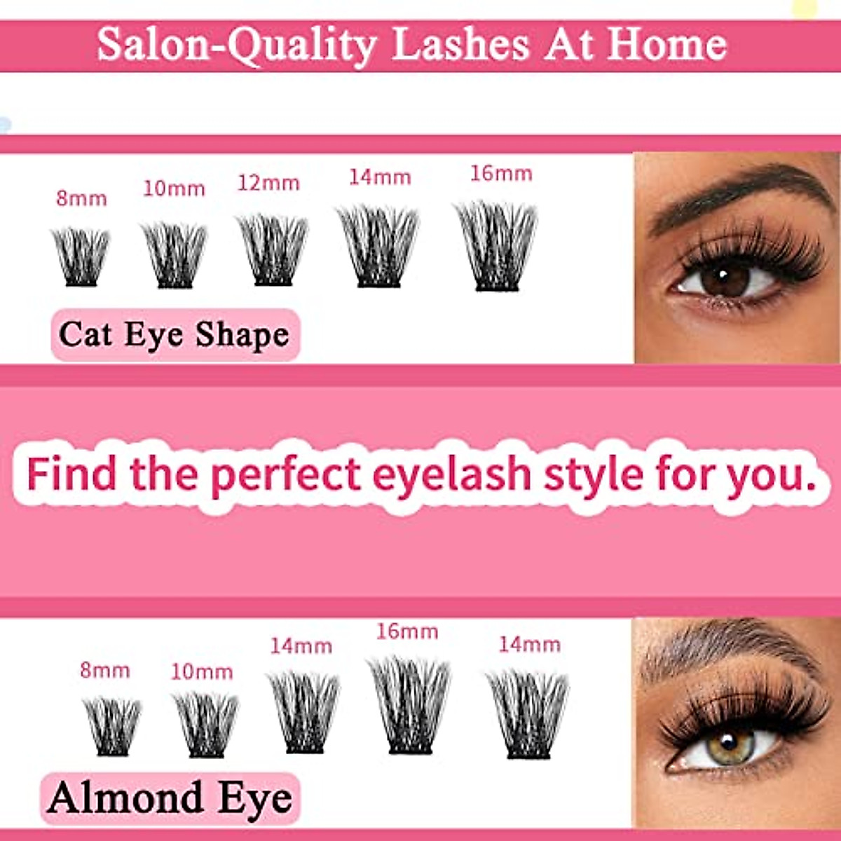 Lash Clusters DIY Eyelash Extension Vloume 72 Cluster Lashes Fluffy Cat Eye Individual Lashes Clusters Wispy Eyelash Clusters (8-16mm Mixed FD07)