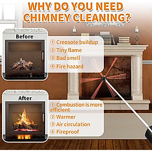 Sealegend 33 Feet Chimney Cleaning Kit Chimney Brush, Chimney Sweep Kit and Chimney Cleaning Logs Fireplace Tools Set with 10 Flexible Rods