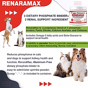 RENARAMAX Dietary Phosphate Binder for Cats & Dogs and Renal Support Supplement Powder for Pets, 120 dose (60.9 g) - (Made in U.S.A)