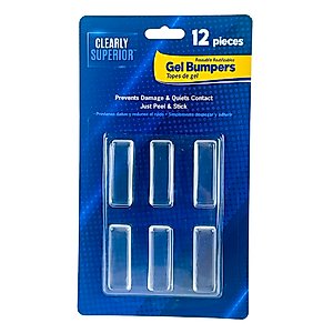 12-Pack Clearly Superior Gel Bumpers. Small Rectangle 1.5" x .5" Protects Surfaces & Quiets Contact. Use on Furniture, Doors, Cabinets, Walls & Appliances. Self Adhesive, Just Press to Apply