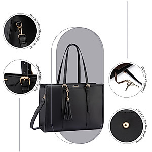 LOVEVOOK Laptop Bag for Women 15.6 inch Waterproof Leather Laptop Tote Bag with Clutch Purse,Large Capacity Laptop Purse for Work,Office,Business,Travel,College,Casual(Black)