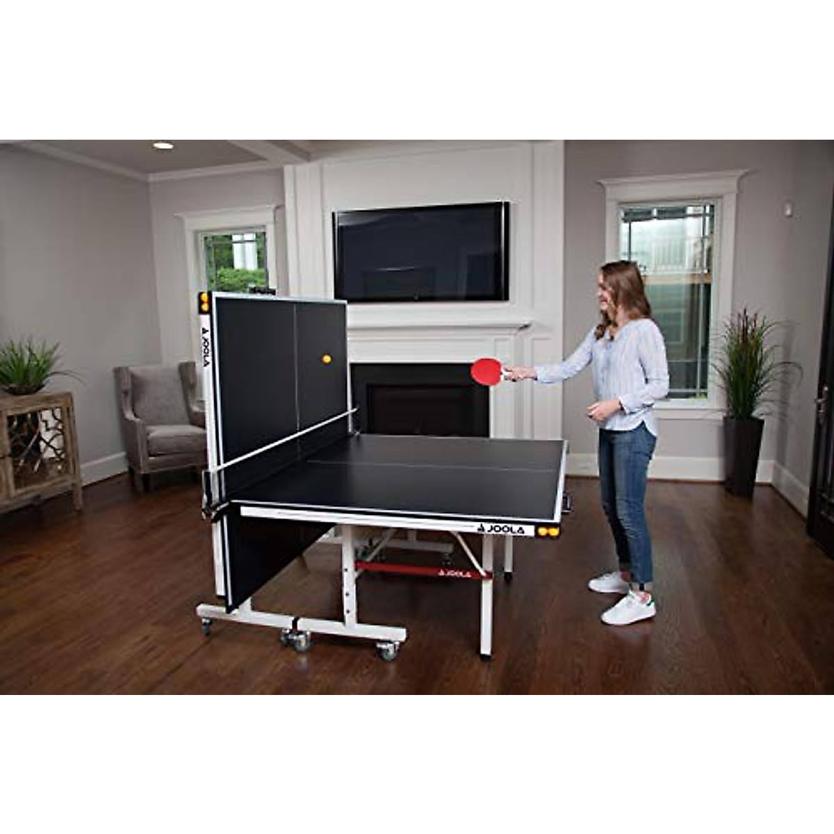 JOOLA Rally TL - Professional MDF Indoor Table Tennis Table w/ Quick Clamp Ping Pong Net & Post Set - 10 Minute Easy Assembly - Corner Ball Holders - Ping Pong Table w/ Playback Mode,
