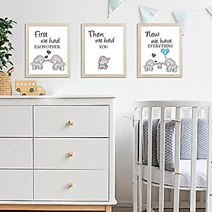 KAIRNE Elephant Nursery Canvas Wall Art ,Elephant Baby Stuff Set of 3(8X10inch,Framed)Family Inspirational Wall Art Elephant Wall Decor Baby Room Cute Animal Picture For Mom Gifts Baby Elephant Nursery Decor