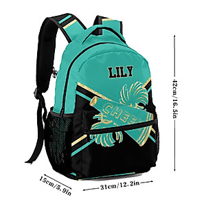 BigBigift Custom Cheer Blue Black Cheerleaders Waterproof Backpack Bookbag with Name for Birthday Holiday Gift, 12.2(L)x5.9(W)x16.5(H)inch