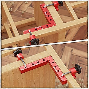 DICATTE 90 Degree Positioning Square Right Angle Clamp(5.5" +4.7") Aluminum Alloy Woodworking Carpenter Tool,4 Pcs Right Angle Clamps With 4 Clamps,For Picture Frame Box Cabinets Drawers (RED)
