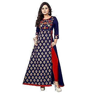 ziya Rayon Long Women Dress Printed Kurti Women Formal & Party Wear 96 (40), Blue