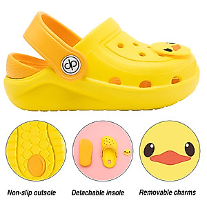 dripdrop Girls Comfort Clogs Kids Slip On Garden Shoes Boys Lightweight Beach Pool Slide Sandals Shower Slipper, Yellow Duck, 8.5 Toddler