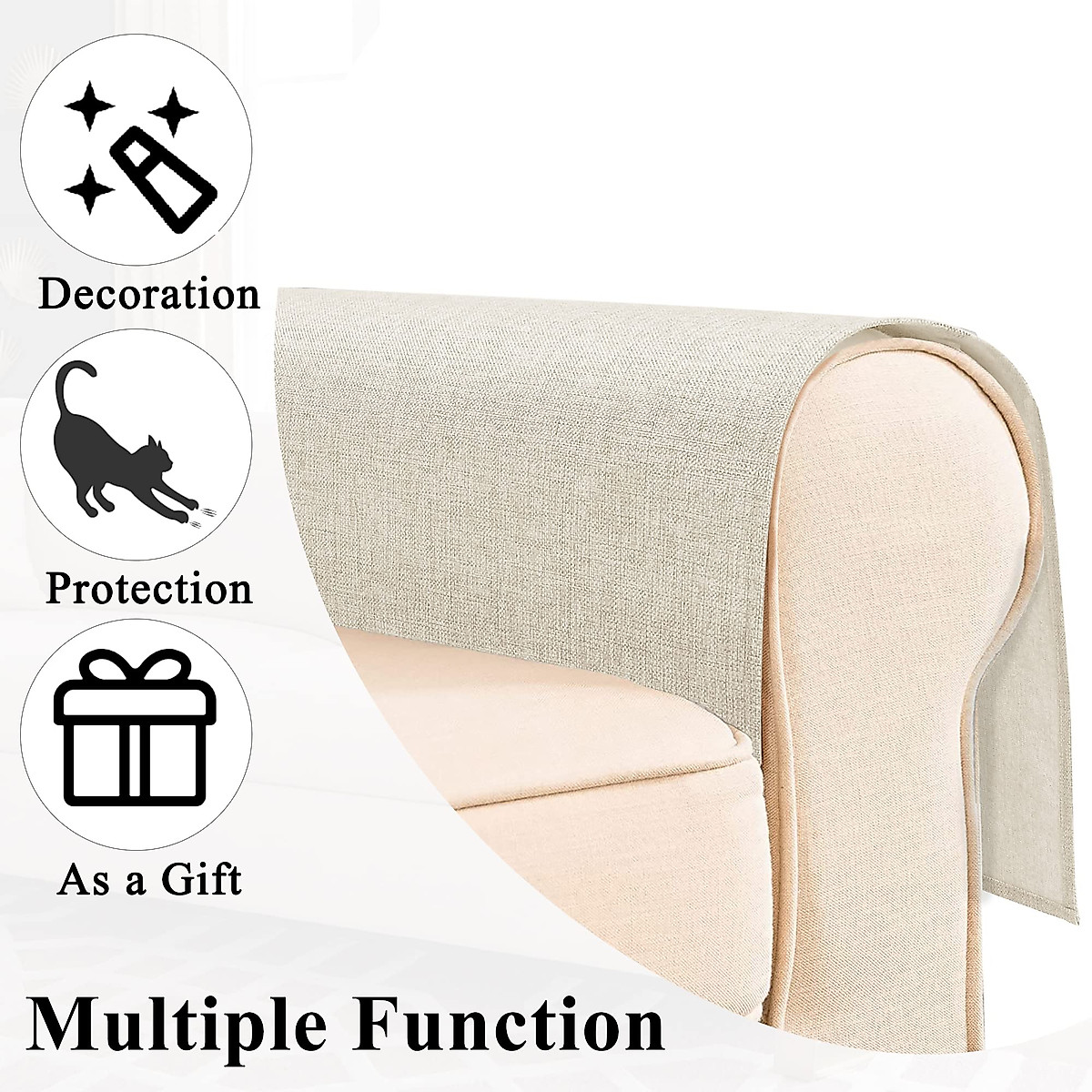 Linen Armrest Covers for Sofa, Beige Cream Armrest Covering for Chair, Armchair Slipcover for Living Room Couch Loveseat Recliner Armrest Cover Arm Covers Protector for Pets, Sets of 2, Champagne