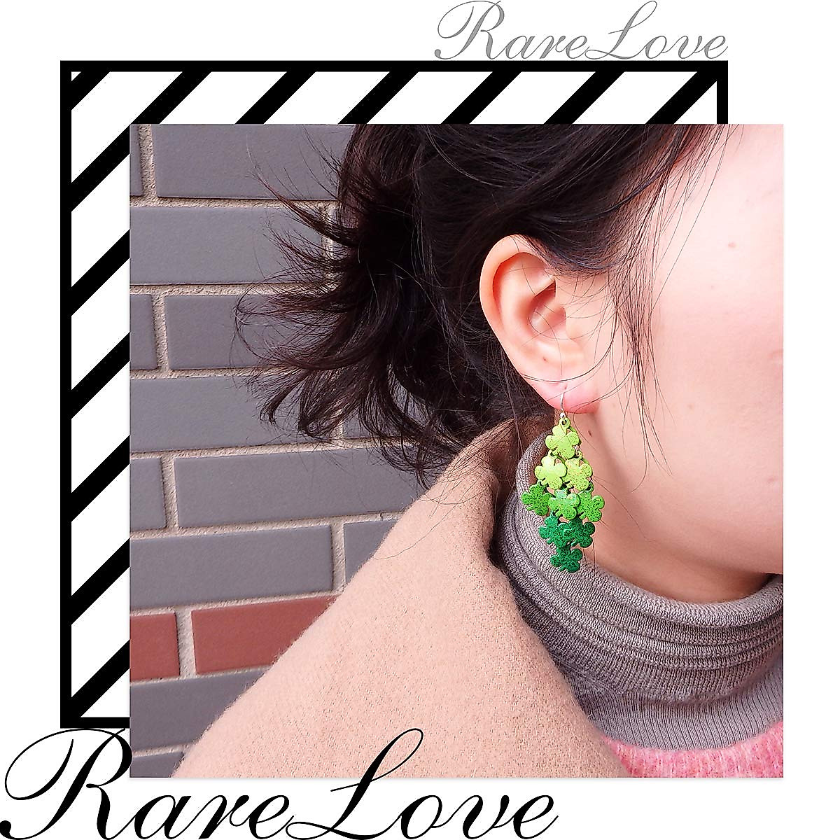 RareLove Silver Plated Multi Green Shamrock Chandelier Piercing Dangle Earrings Alloy St Patrick's Day Gift For Women