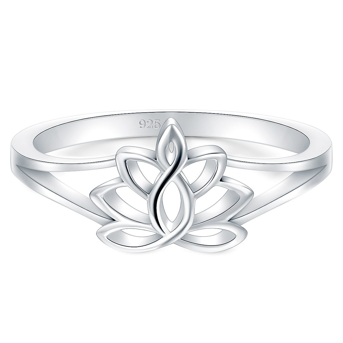 BORUO 925 Sterling Silver Ring, Lotus Flower Yoga High Polish Tarnish Resistant Comfort Fit Wedding Band 2mm Ring Size 8
