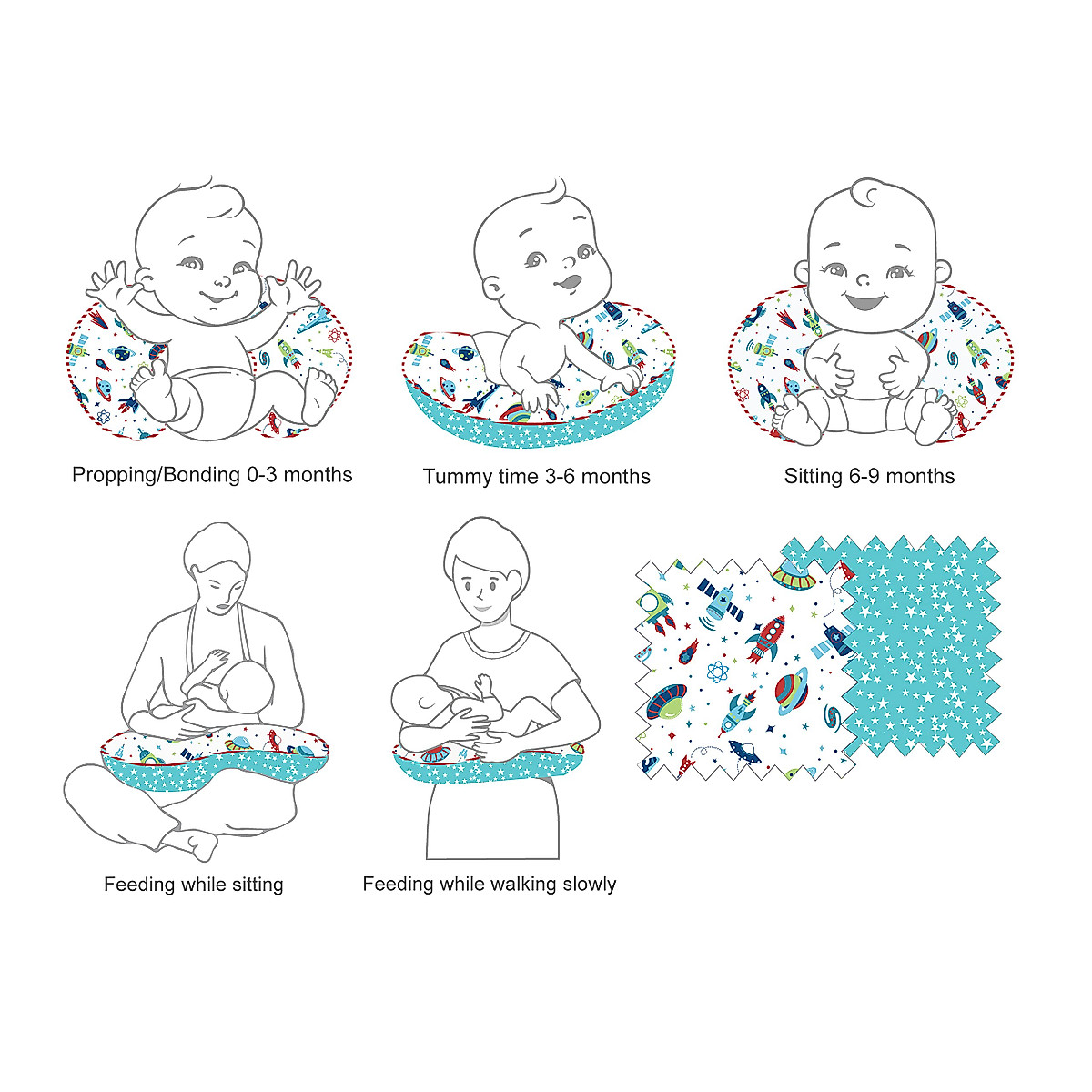 Bacati Space Multicolor Boys Cotton Nursing Pillow