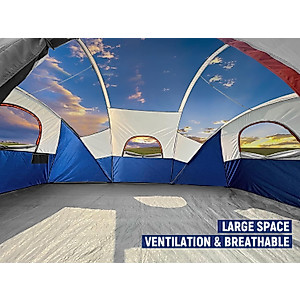 HIKERGARDEN 10 Person Camping Tent - Portable Large Family Tent for Camp, Windproof Fabric Dome Tent Outdoor for Hiking, Backpacking, Traveling (Blue)