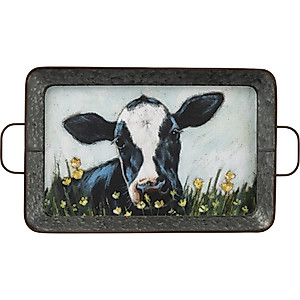 Primitives by Kathy, 105443, Sheep And Cow Print Tray with Handles, Set of 2, Small and Large