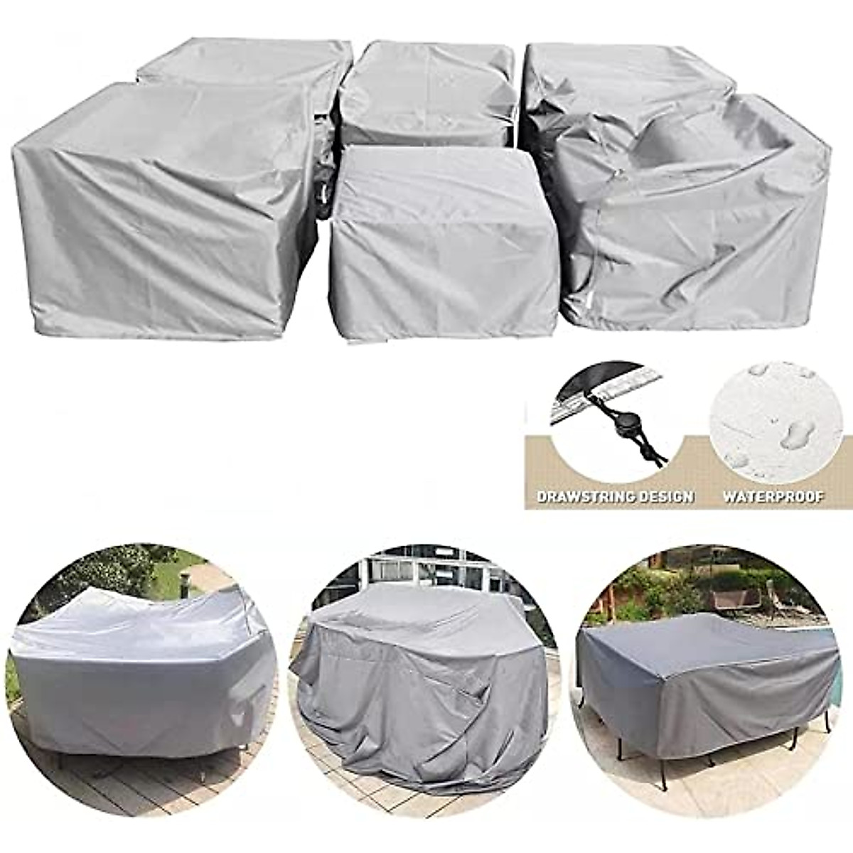 Oxford Cloth Furniture Dustproof Cover for Rattan Table Sofa Waterproof Rain-Proof Furniture Cover Garden Outdoor Patio - Multiple Size Outdoor Furniture Cover - (Silver/Black) 360x100x81cm