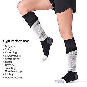 CS CELERSPORT 2 Pack Merino Wool Women's Ski Socks with Full Cushion, Winter Warm Thermal Socks for Skiing Snowboarding, Black + Light Grey, Small