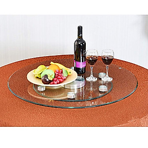 Hermsi 80 cm (30 inch) Extra-Large Lazy Susan Turntable, Round Tempered Glass Tabletop Rotating Serving Tray for Dining Table, Anti-tilt Auxiliary Wheels