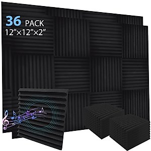 Ikaufen 36 Pack Acoustic Foam Panels, 2" X 12" X 12" Studio Foam Wedges, High Density and Flame Retardant Sound Proof Foam Panels for Wall and Ceiling