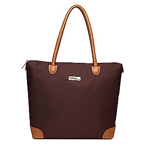 NNEE Nylon Tote Bag With Faux Leather Trim & Multiple Pocket Design (Brown)