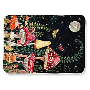 CANARO Mushroom Rugs Non-Slip Soft Doormats Bath Black Starry Sky Carpet Floor Runner Area Rugs for Home Dining Living Room Bedroom Farmhouse Decor 31.5x19.7inch