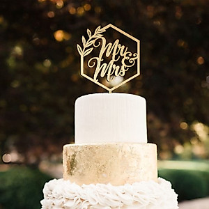 Happyplywood Wedding Cake Toppers Mr and Mrs Hexagon Cake Topper for wedding Bride and Groom Wooden party decorations Geometric Wood Wreath Rustic Boho Party Present for Couple (Unpainted)