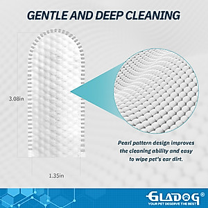 GLADOG Dog Ear Cleaner Finger Wipes, Ear Finger Wipes for Dogs Cats, Gently Removes Dirt & Odor, Dissolves Wax Build-Up, Easy to Use, Ear Cleaning Finger Wipes for Dogs, Natural Ingredients - 55 Count
