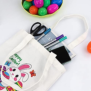 6 Pcs 13.4" X 14.2" Large Easter Tote Bags for Kids Canvas Easter Egg Hunt Bag Basket with Handle Reusable Easter Canvas Totes Spring Party Favor Supplies
