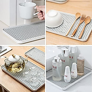 lengenyen 2pcs Drain Board for Kitchen, 2 Tier Dish Drying Rack Set with Drainboard+1pc Cup Brush for Kitchen Counter,Sink,Coffee Bar,Bottle Shelf,Or Cup Holder(White)