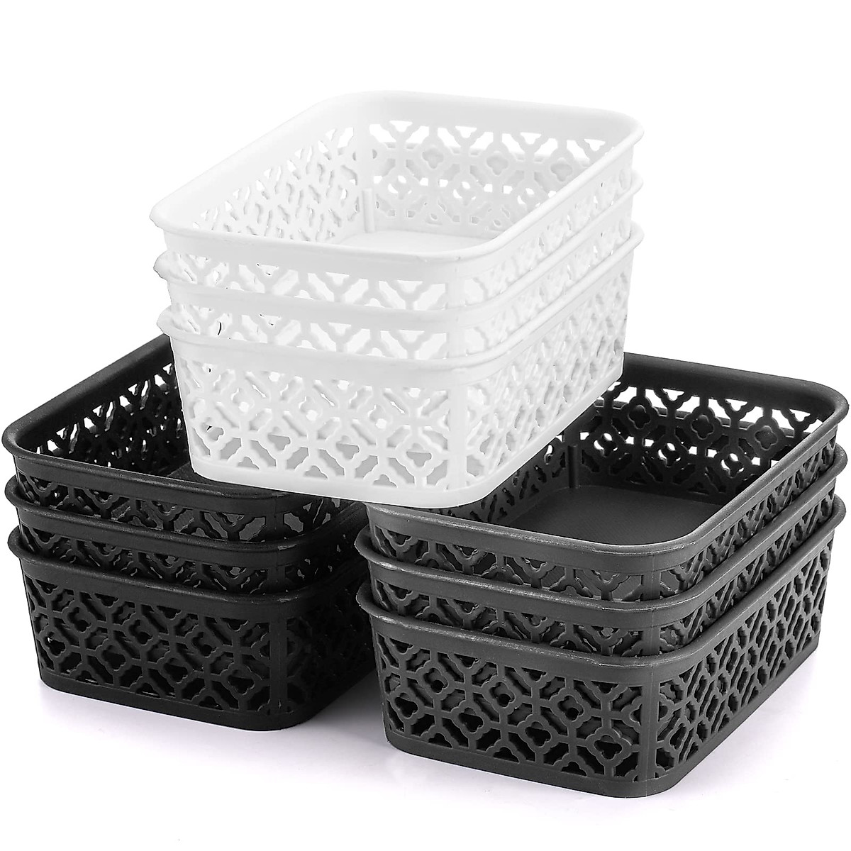 ZEAYEA 9 Pack Small Plastic Storage Basket, Classroom Organizer Baskets for Shelves Desk Drawer, Pantry Woven Basket Bins for Bedroom Closet Office School, 7.7" L x 5.5" W x 2.4" H