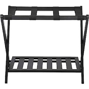 Guest Room Luggage Rack, Folding Suitcase Stand Luggage Rack, Solid Wood Multifunctional Clothes Rack Foldable 2 Tiered Suitcase Rack with Easy Assembly for Hotel Apartment (Color : Black, Size : 60x5