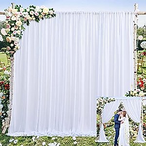 CO-AVE White Backdrop Curtain for Parties 10x7ft Wrinkle Free Wedding Baby Shower Curtain Backdrop for Birthday Party Background Decorations White Chiffon Fabric Drapes 5x7ft, 2 Panels