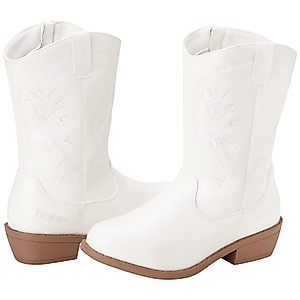 bebe Girls' Cowgirl Boots - Classic Western Cowboy Boots - Mid Calf Boots for Toddlers, Little Girls, and Big Girls, Size 2 Little Kid, White